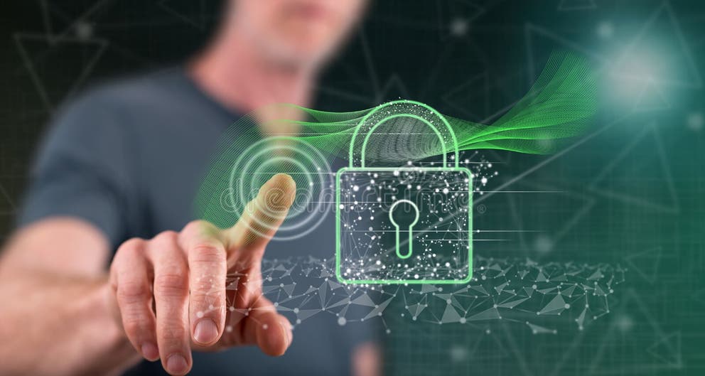 Man Touching a Digital Security Concept Stock Image - Image of hacking ...