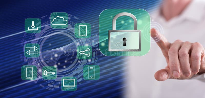 Man Touching a Digital Security Concept Stock Image - Image of hacking ...