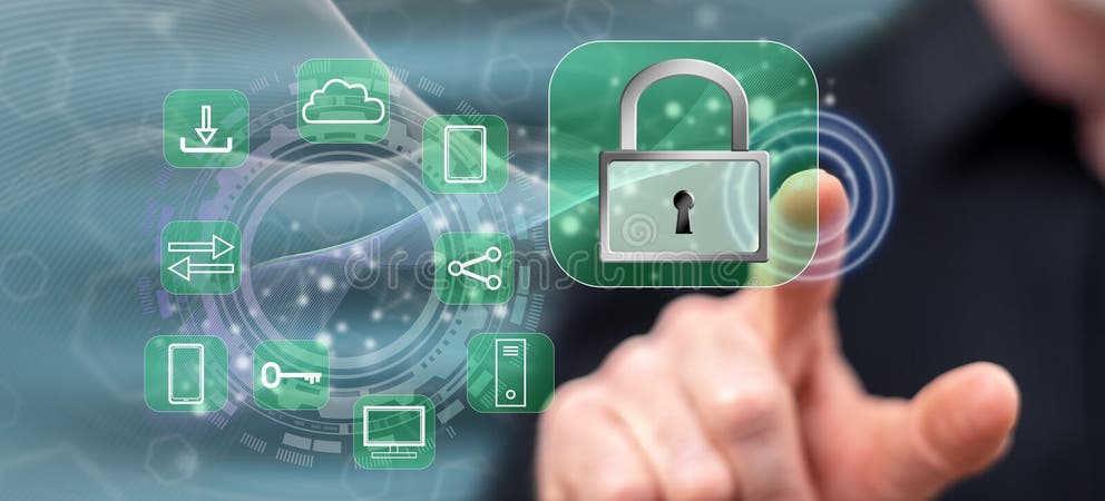 Man Touching a Digital Security Concept Stock Illustration ...