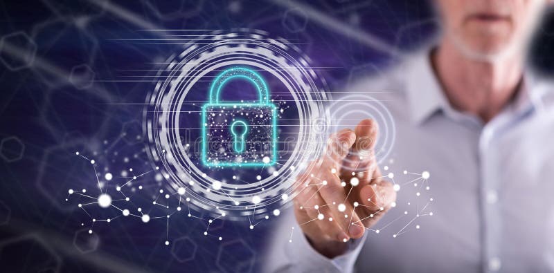 Man Touching a Digital Security Concept Stock Photo - Image of ...