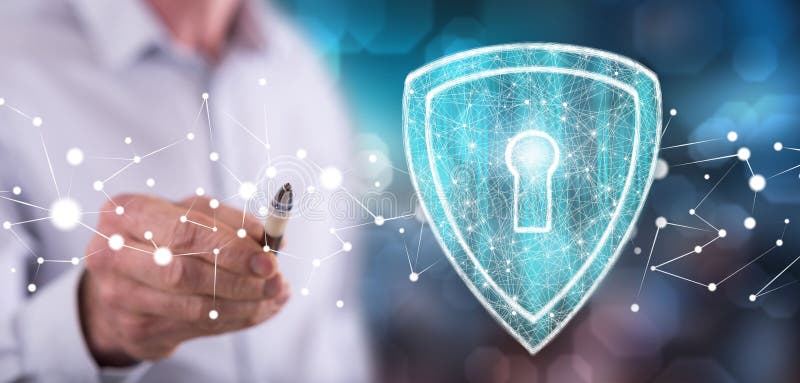 Man Touching a Digital Security Concept Stock Illustration ...