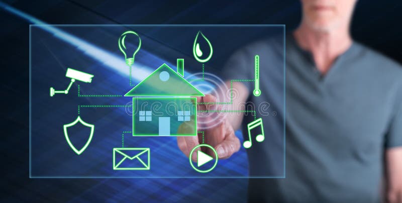 Man Touching a Digital Smart Home Automation Concept Stock Photo ... Man Touching a Digital Smart Home Automation Concept Stock Photo ...