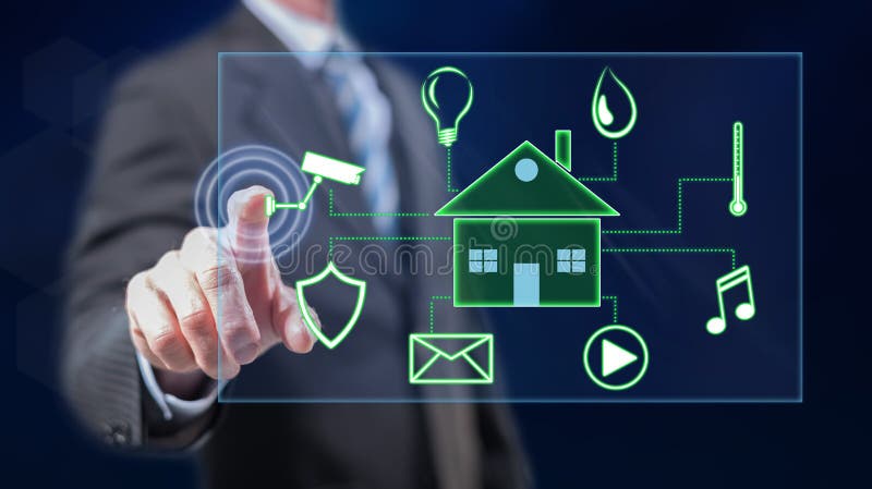 Man Touching a Digital Smart Home Automation Concept Stock Photo ... Man Touching a Digital Smart Home Automation Concept Stock Photo ...