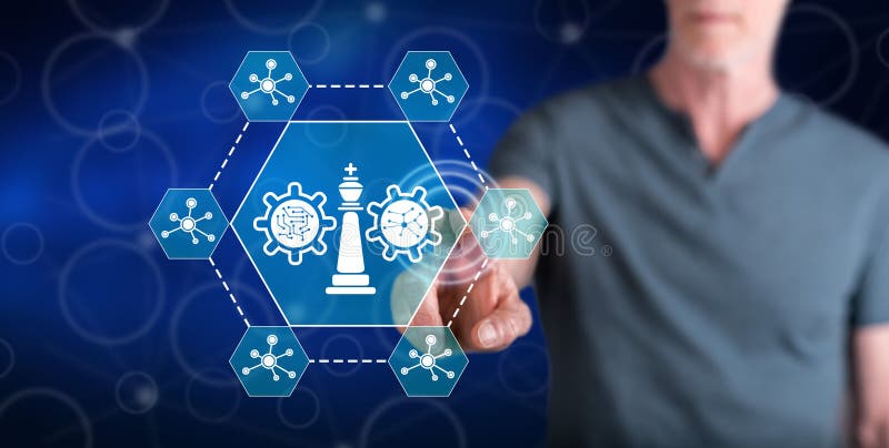 Man Touching a Digital Strategy Concept Stock Illustration ...