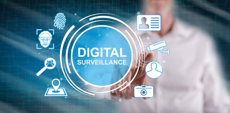 Man Touching a Digital Surveillance Concept Stock Photo - Image of ...