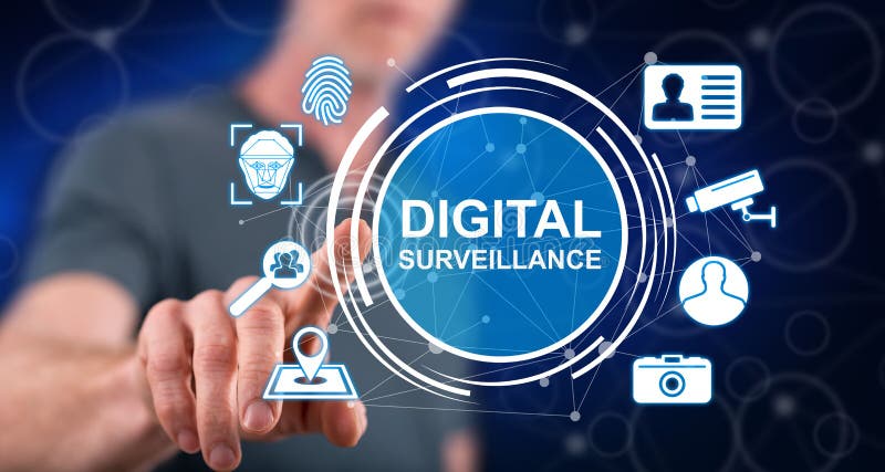 Man Touching a Digital Surveillance Concept Stock Photo - Image of ...