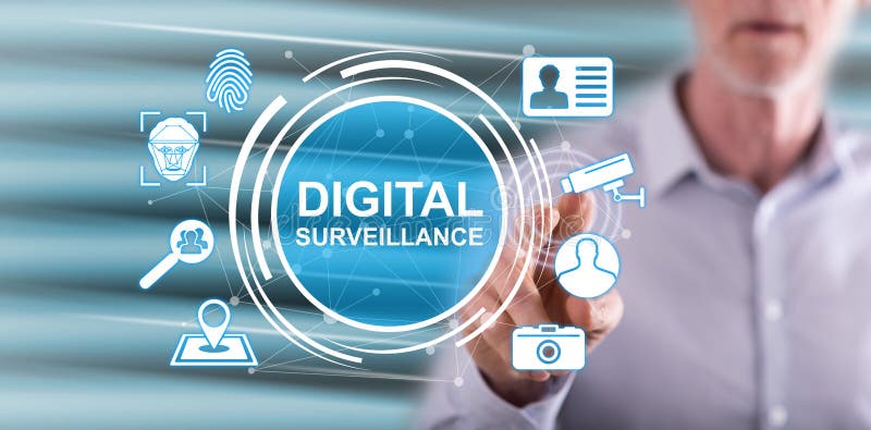 Man Touching a Digital Surveillance Concept Stock Photo - Image of ...