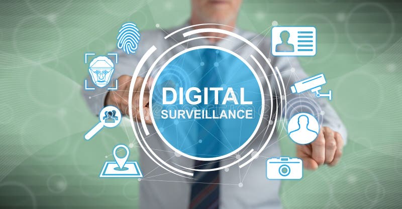 Man Touching a Digital Surveillance Concept Stock Photo - Image of ...