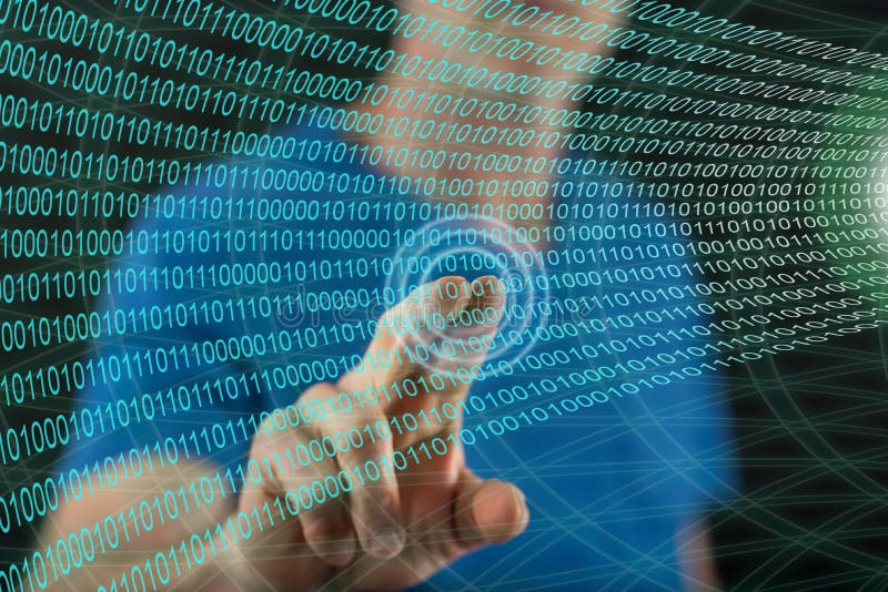 Man Touching a Digital Technology Concept on a Touch Screen Stock Photo ...
