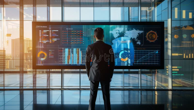 Man Touching Digital Virtual Screen Stock Image - Image of computer ...