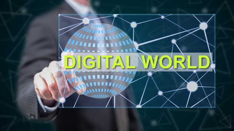 Man Touching a Digital World Concept Stock Illustration - Illustration ...