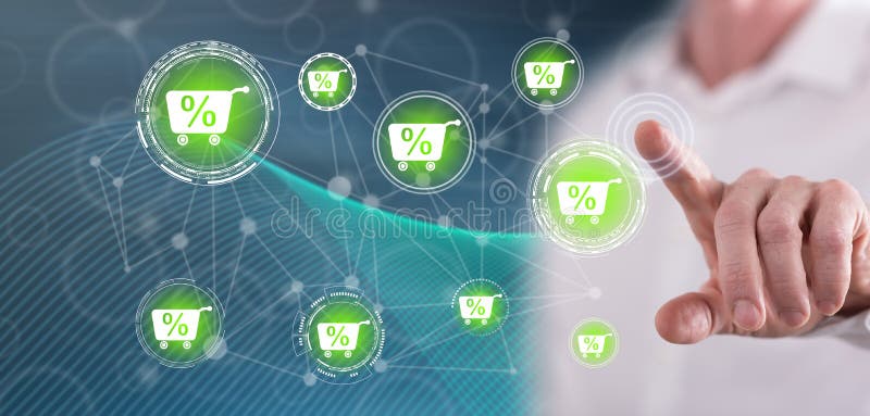 Man Touching a Discount Concept Stock Photo - Image of percent, concept ...