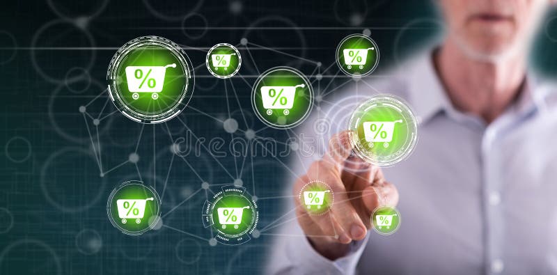 Man Touching a Discount Concept Stock Photo - Image of commerce, finger ...