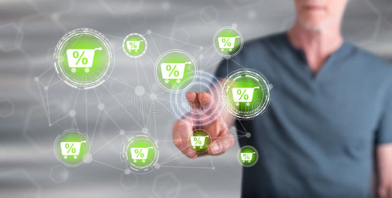 Man Touching a Discount Concept Stock Photo - Image of cart, purchase ...