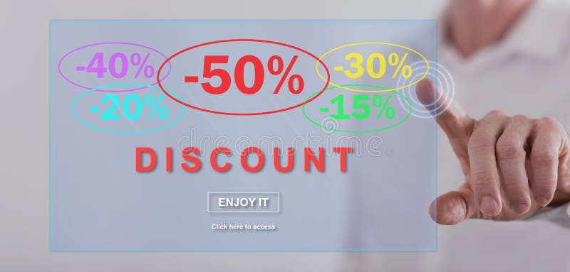 Man Touching a Discount Concept on a Touch Screen Stock Photo - Image ...