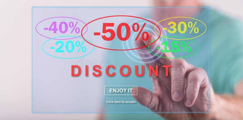 Man Touching a Discount Concept on a Touch Screen Stock Photo - Image ...