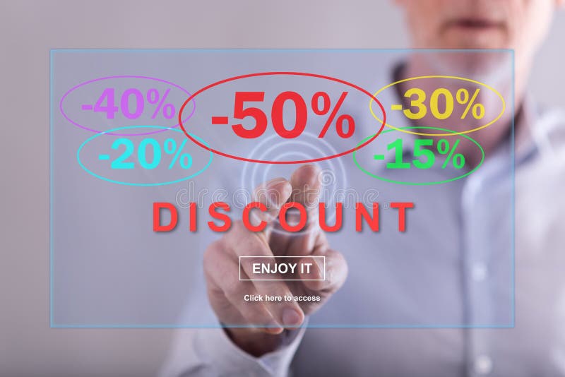 Man Touching a Discount Concept on a Touch Screen Stock Image - Image ...
