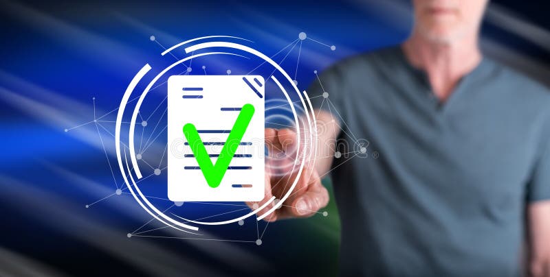Man Touching a Document Validation Concept Stock Photo - Image of ...