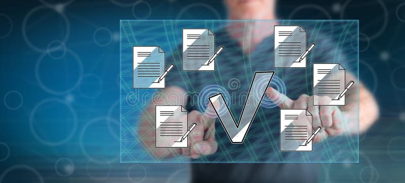 Man Touching a Document Validation Concept Stock Image - Image of ...