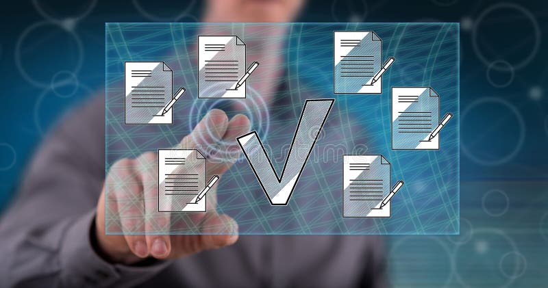 Man Touching a Document Validation Concept Stock Image - Image of ...