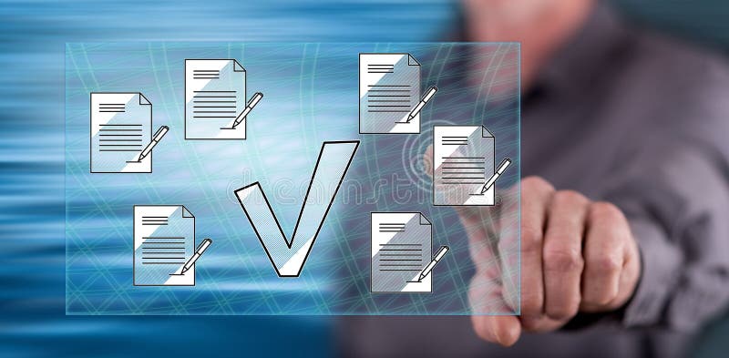 Man Touching a Document Validation Concept Stock Image - Image of ...