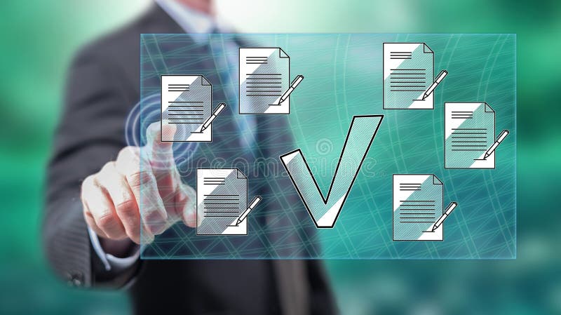 Man Touching a Document Validation Concept Stock Image - Image of ...