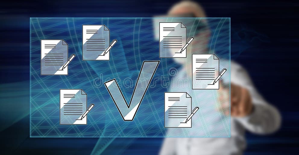 Man Touching a Document Validation Concept Stock Image - Image of mark ...