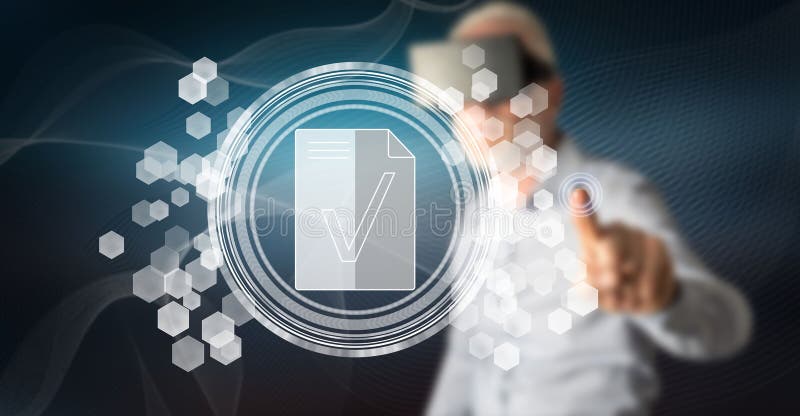 Man Touching a Document Validation Concept Stock Photo - Image of check ...