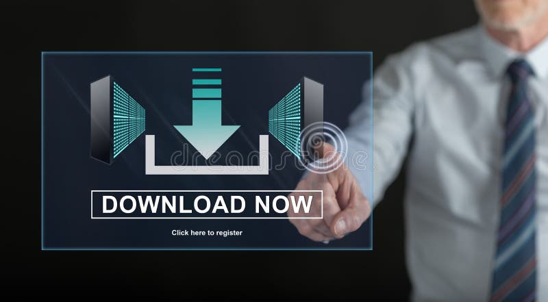 Man Touching a Download Concept on a Touch Screen Stock Image - Image ...