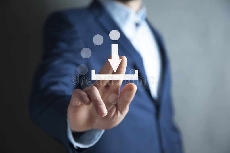 Man touching download sign stock image. Image of touchscreen - 213241707