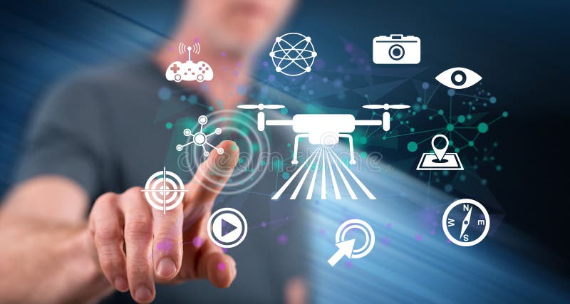 Man Touching a Drone Concept Stock Photo - Image of security, delivery ...