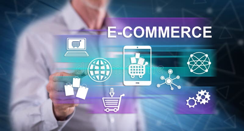 Man Touching an E-commerce Concept Stock Photo - Image of customer ...