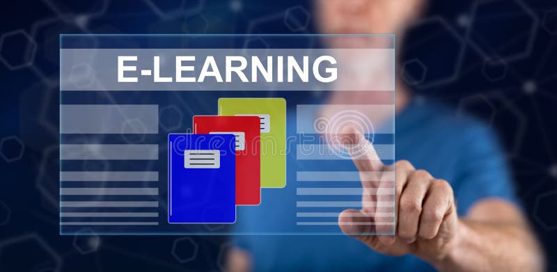 Man Touching an E-learning Concept Stock Image - Image of learn, media ...
