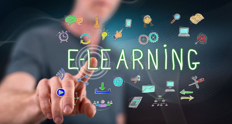 Man Touching an E-learning Concept Stock Image - Image of learn ...