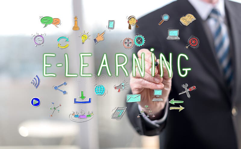 Man Touching an E-learning Concept Stock Image - Image of concept ...