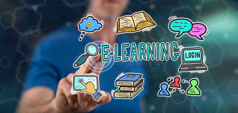 Man Touching an E-learning Concept Stock Image - Image of knowledge ...