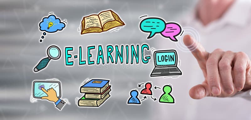 Man Touching an E-learning Concept Stock Photo - Image of learning ...