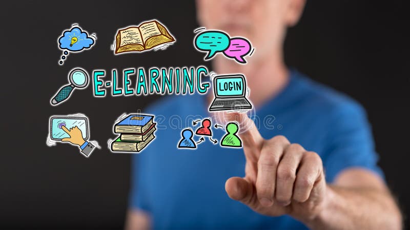 Man Touching an E-learning Concept Stock Image - Image of communication ...