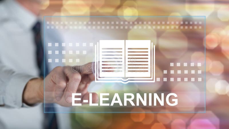 Man Touching an E-learning Concept Stock Photo - Image of learning ...