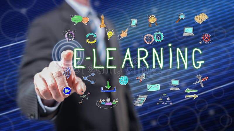Man Touching an E-learning Concept Stock Image - Image of training ...