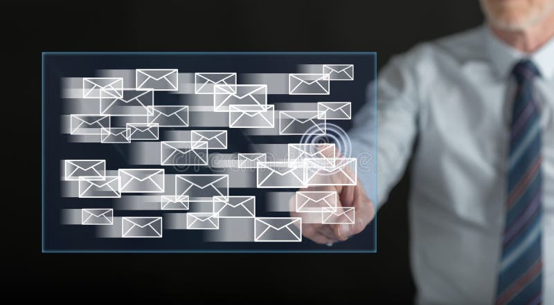Man Touching an E-mail Concept on a Touch Screen Stock Photo - Image of ...