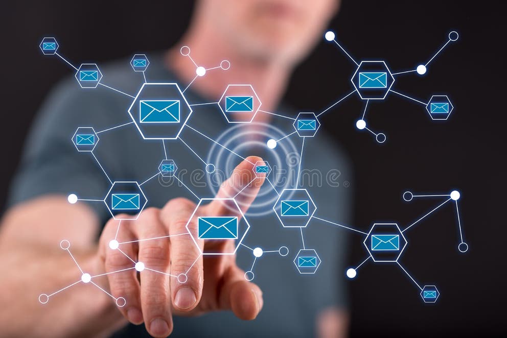 Man Touching an Email on a Touch Screen Stock Photo - Image of icon ...
