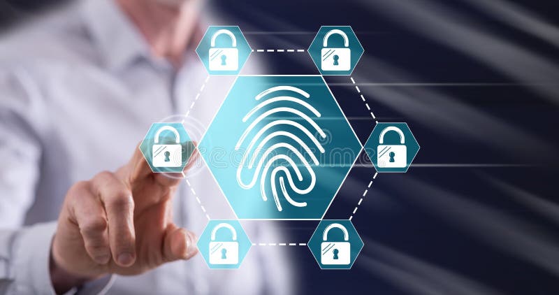 Man Touching a Fingerprint Security System Concept Stock Photo - Image ...