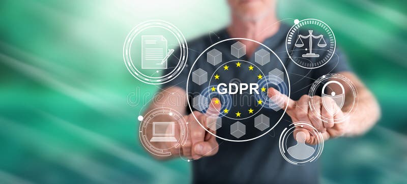 Man Touching a Gdpr Concept Stock Illustration - Illustration of data ...