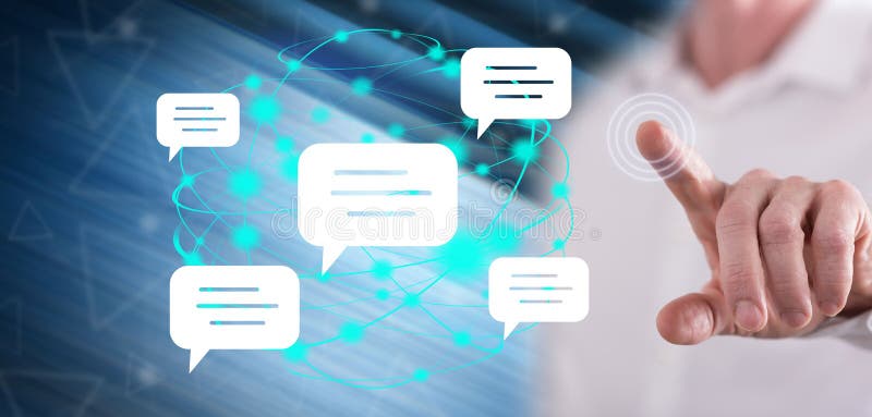 Man Touching a Global Communication Concept Stock Photo - Image of ...