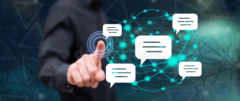 Man Touching a Global Communication Concept Stock Image - Image of ...