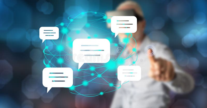 Man Touching a Global Communication Concept Stock Image - Image of ...