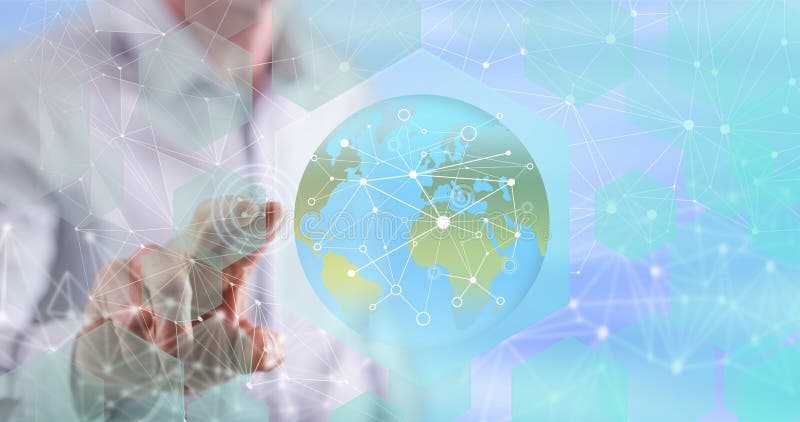 Man Touching a Global Connection Concept Stock Image - Image of connect ...