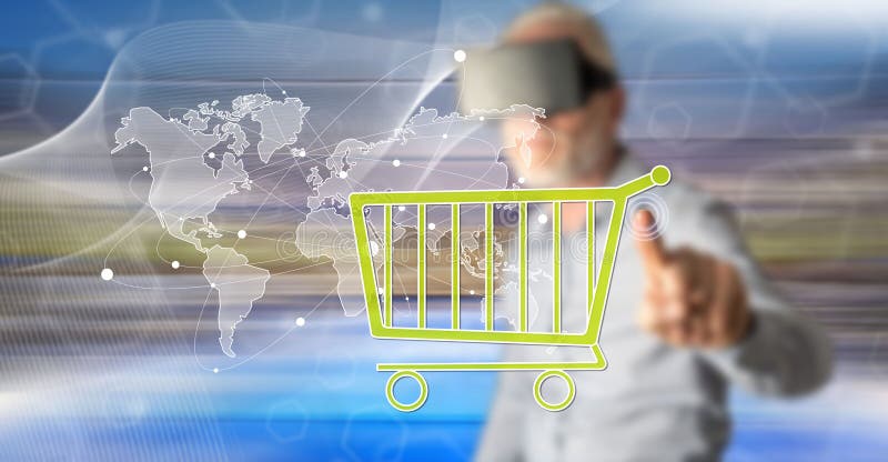 Man Touching a Global E-commerce Concept Stock Image - Image of ...