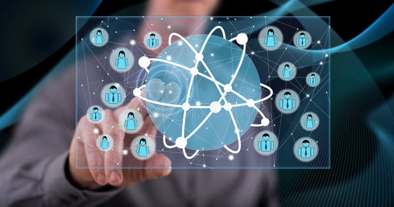 Man Touching a Global Social Network Concept Stock Photo - Image of ...